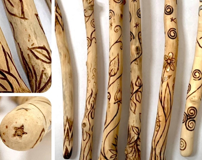 Custom Wood Burned Cottonwood Wand With Star Naturally Occurring One-of ...