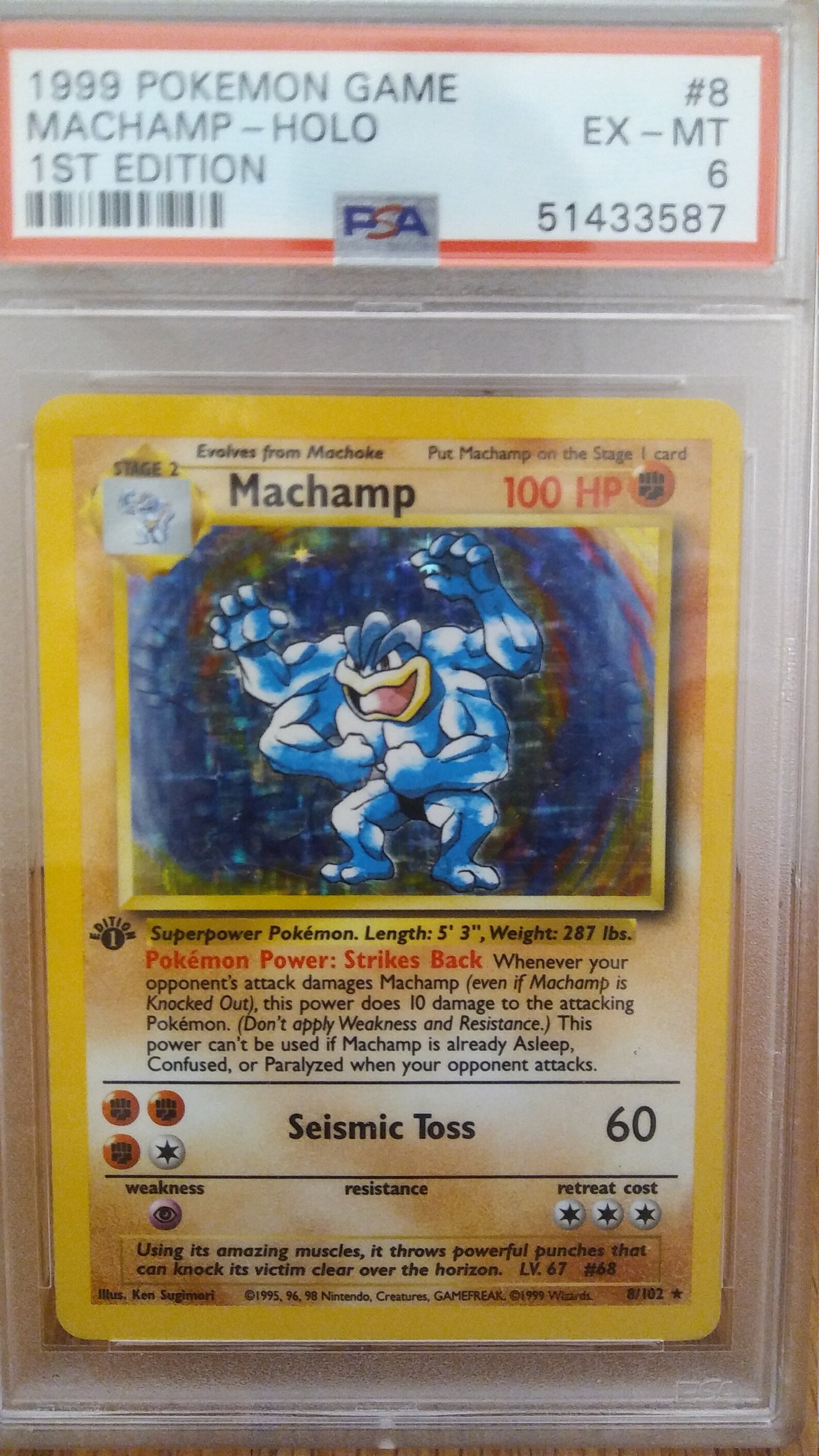 1st Edition Machamp 1999 Holo Card 8/102 PSA 6 | Etsy
