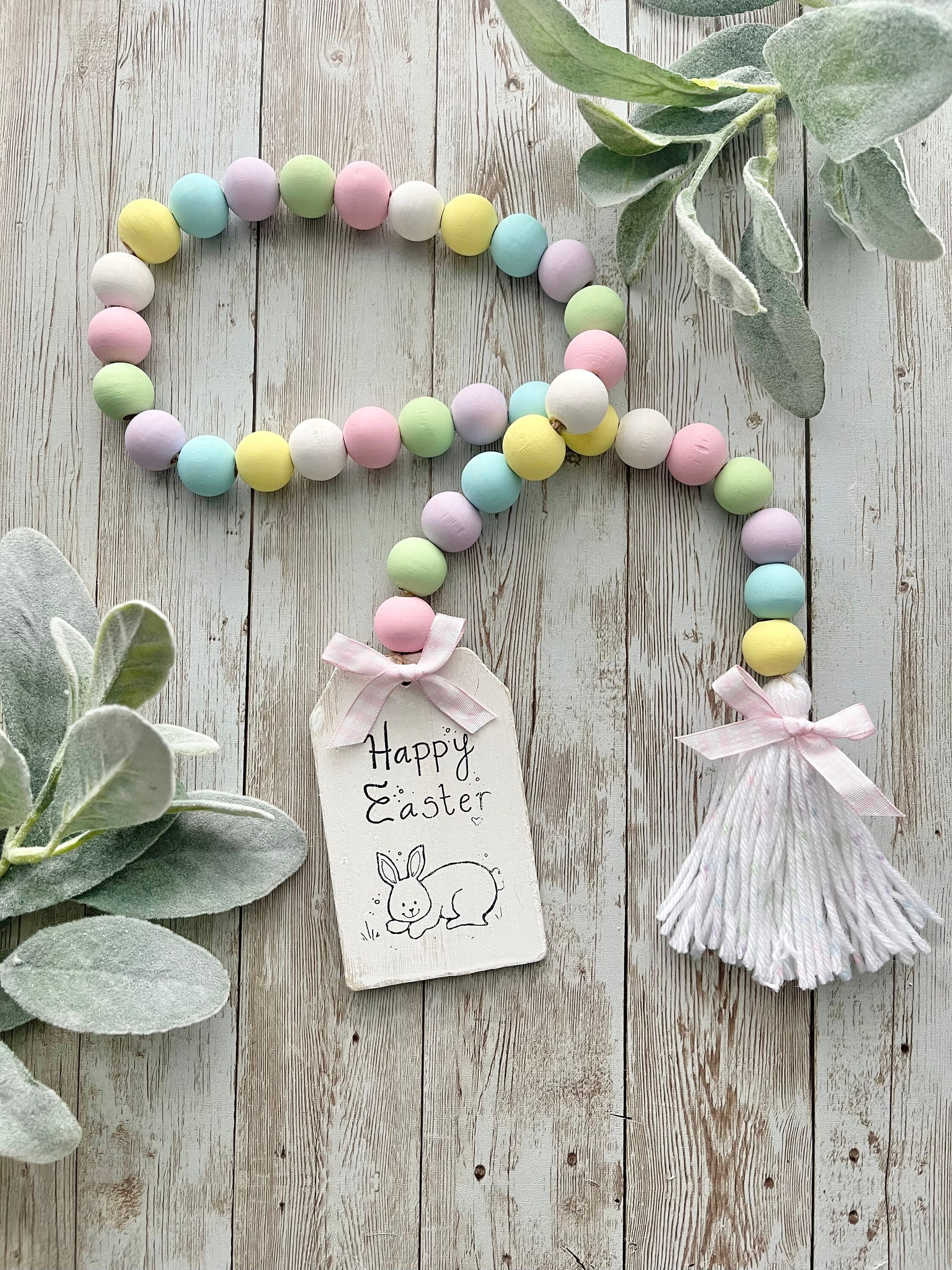 Easter Garland Easter Beads Easter Wood Garland Pastels | Etsy