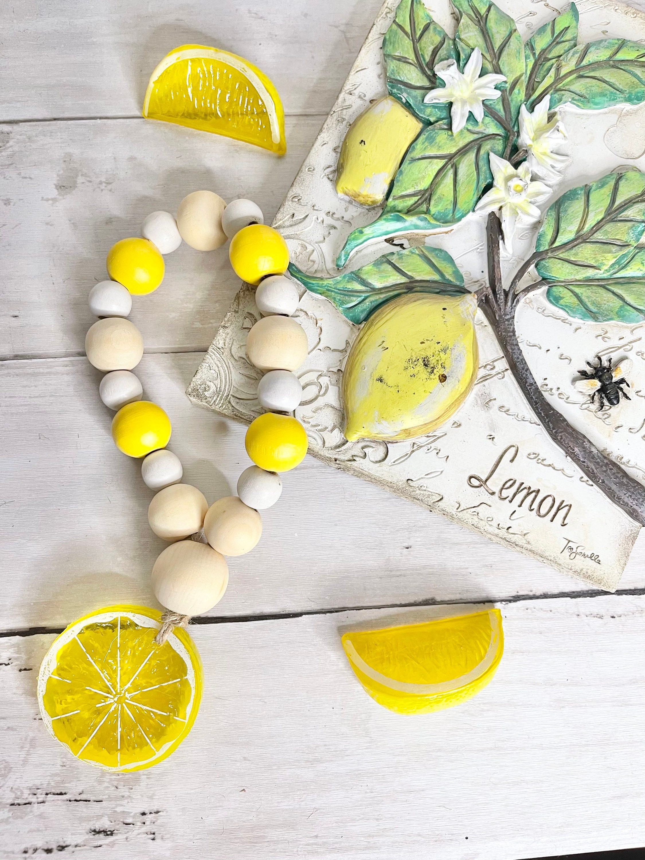 Lemon Garland Lemon Garland Lemon Decor Wood Bead | Etsy