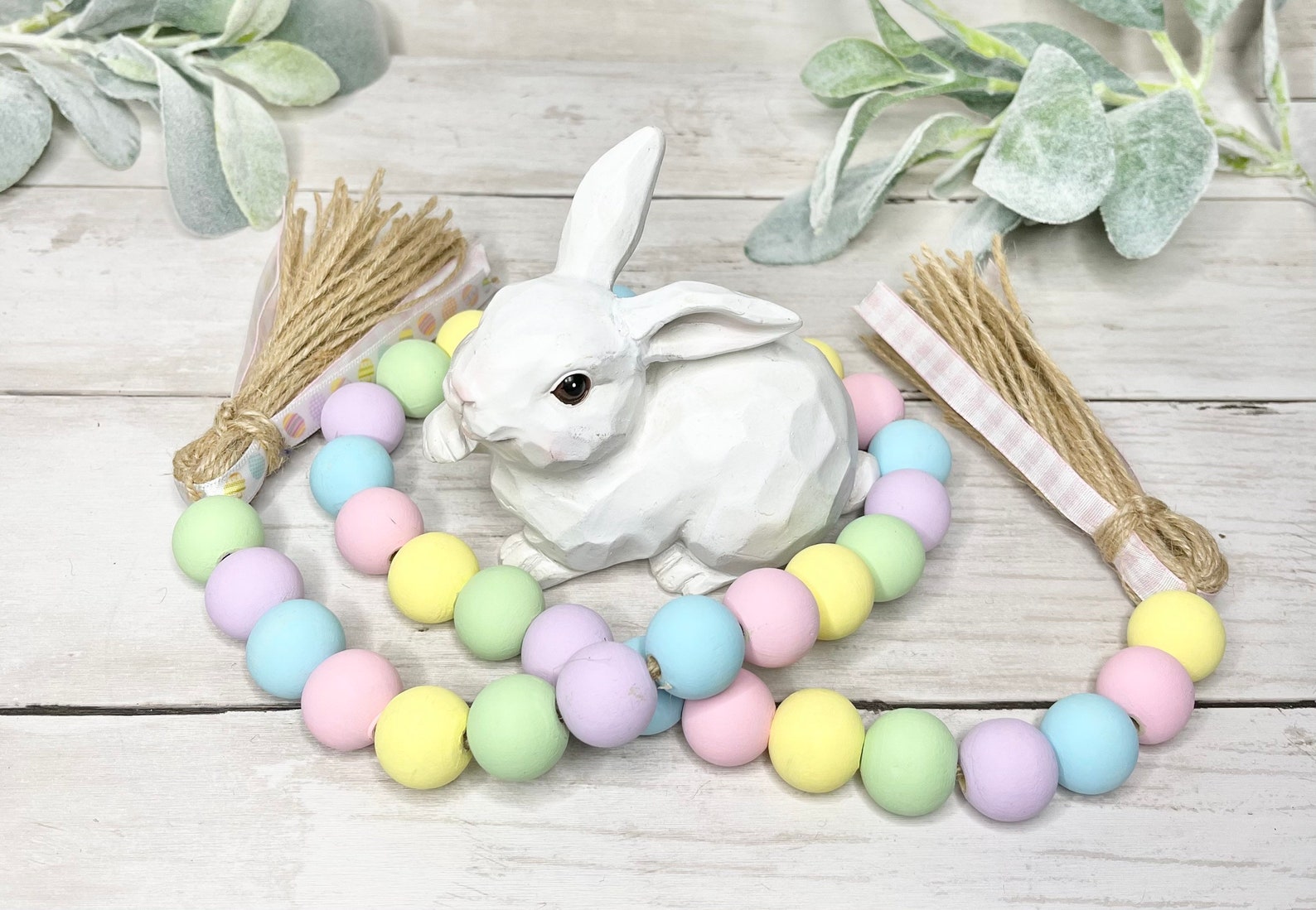 Easter Garland Easter Beads Easter Wood Garland Pastels | Etsy