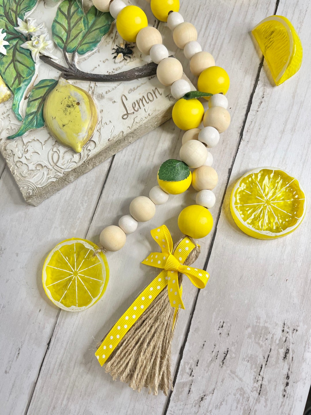 Lemon Garland Lemon Garland Lemon Decor Wood Bead Garland Tiered Tray ...