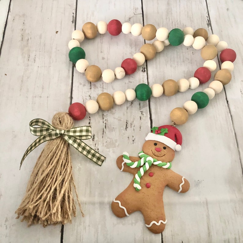 Gingerbread beads garland gingerbread garland wood garland | Etsy