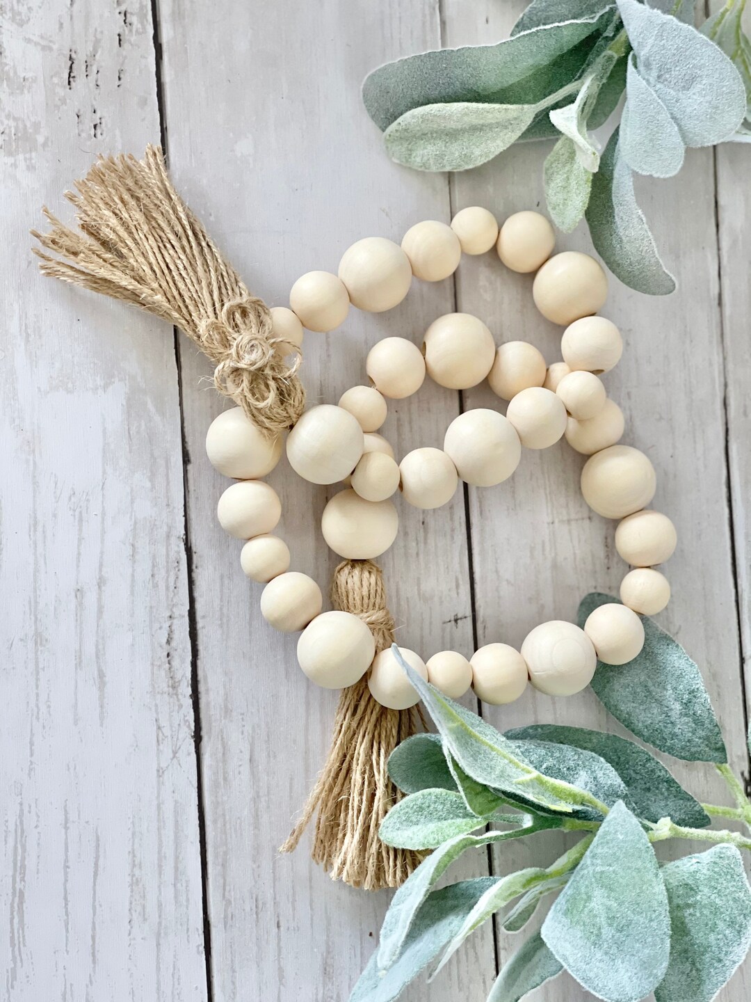 Natural Wood Garland | Farmhouse Garland | Wood Beads Garland ...