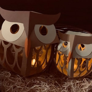 Pumpkin Owl Lantern SVG and PDF Cutting Files, DIY Fall Decor Lantern ...
