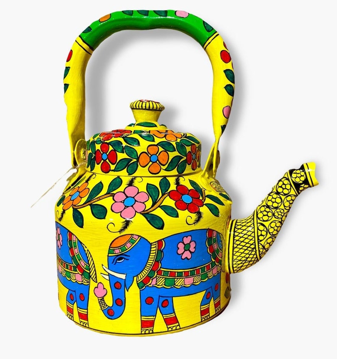 Hand Painted Tea Kettle Blue Elephant Folk Art of India - Etsy