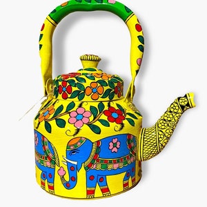 Hand Painted Tea Kettle Blue Elephant, Folk Art of India, Madhubani Tea ...