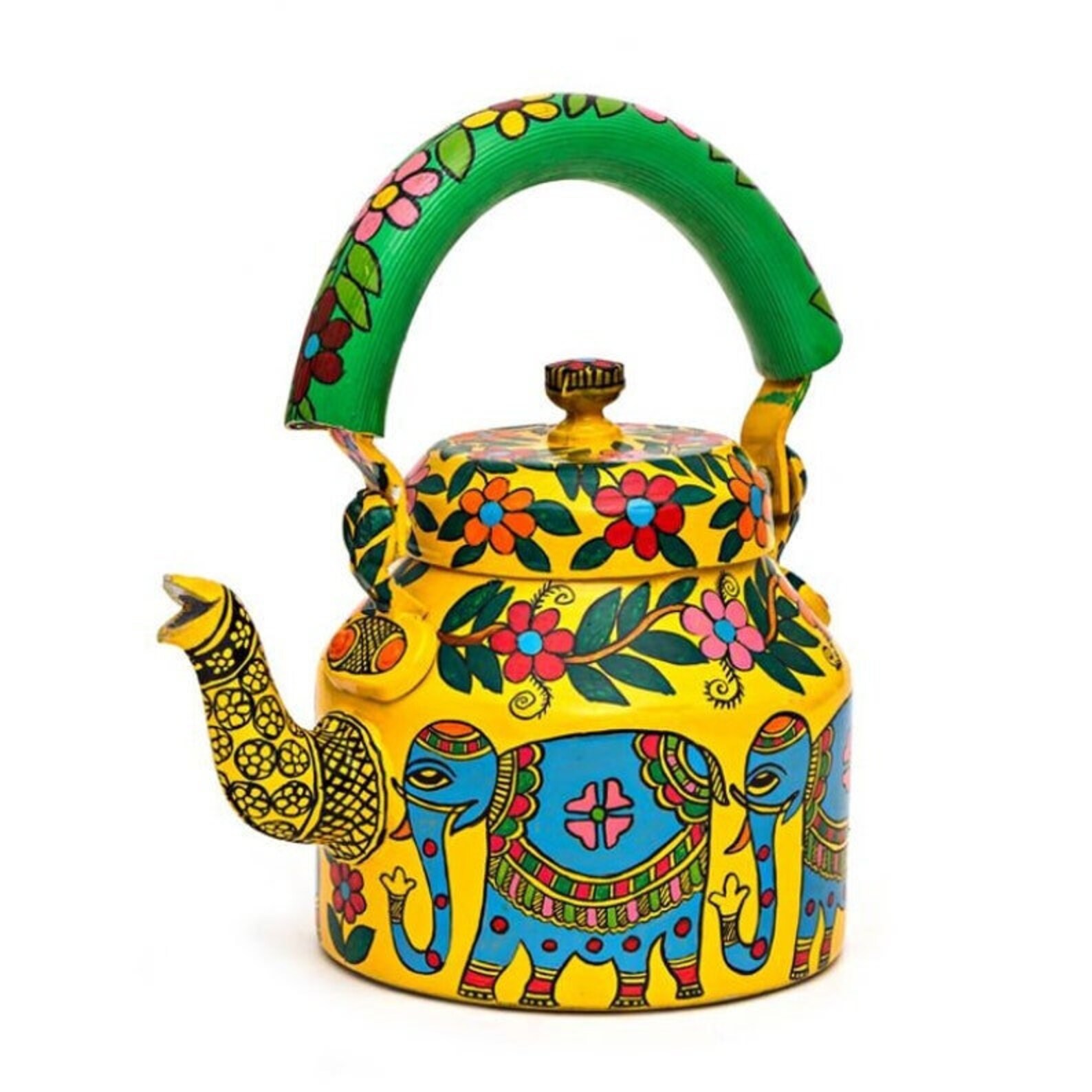 Hand Painted Tea Kettle Blue Elephant Folk Art of India - Etsy