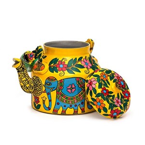 Hand Painted Tea Kettle Blue Elephant, Folk Art of India, Madhubani Tea ...