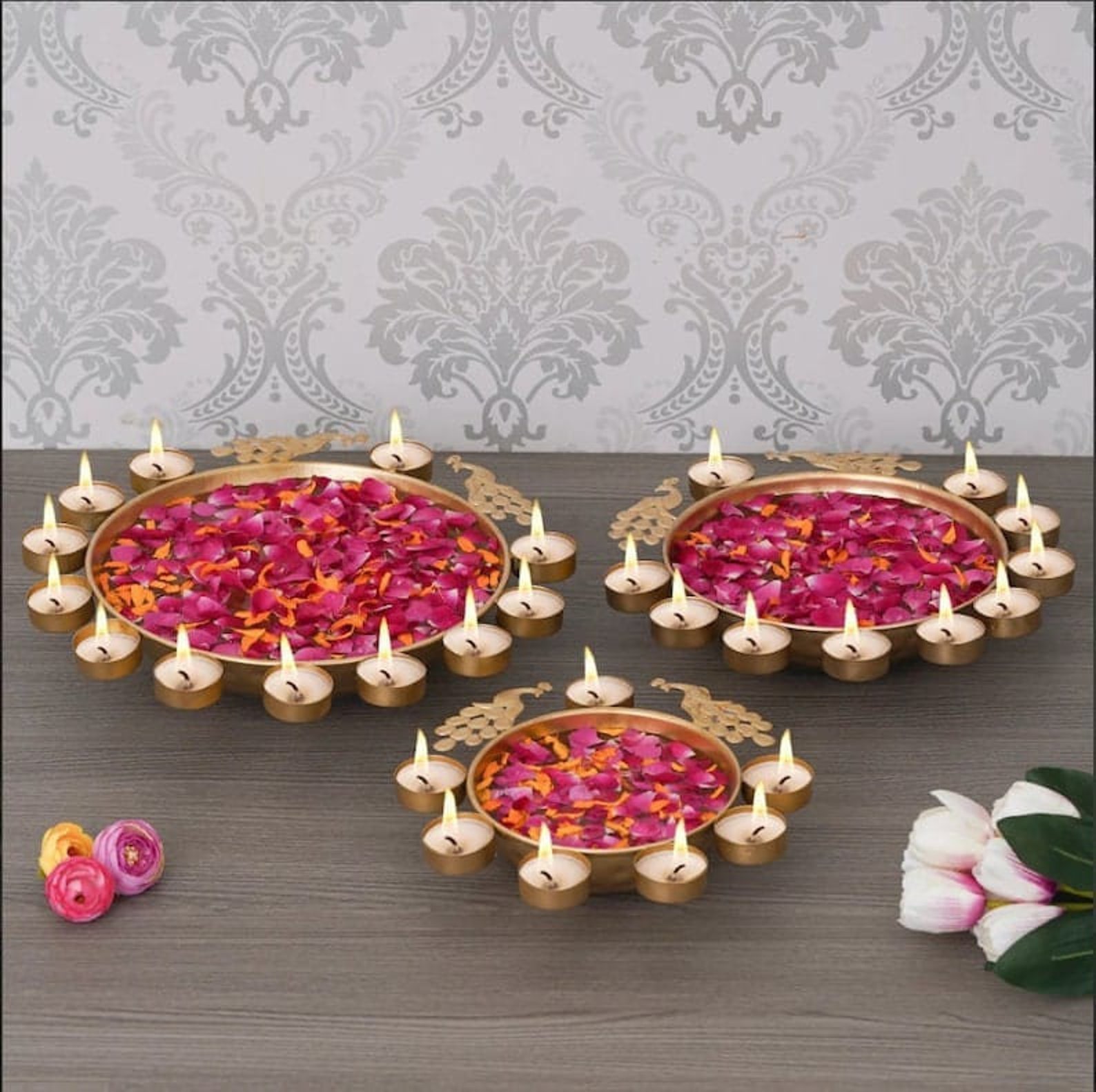 Diya Urli Set 3pcs Peacock Urli Bowl Diwali Decor Peacock - Etsy