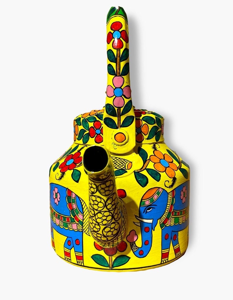 Hand Painted Tea Kettle Blue Elephant Folk Art of India - Etsy