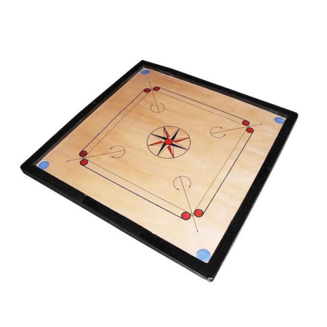 Wooden Carrom Board With Round Pockets, Coins, Striker and Powder ...
