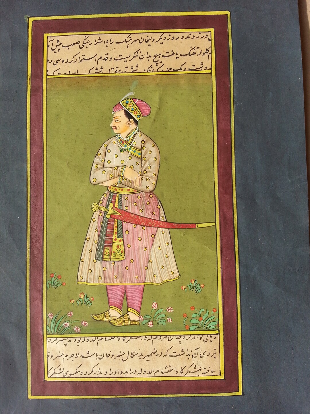 Mughal Portrait 'royal Rajput King Holding Sword & - Etsy