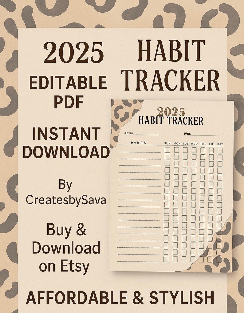 2025 Cheetah Print Habit Tracker | Aesthetic Digital Download PDF ...
