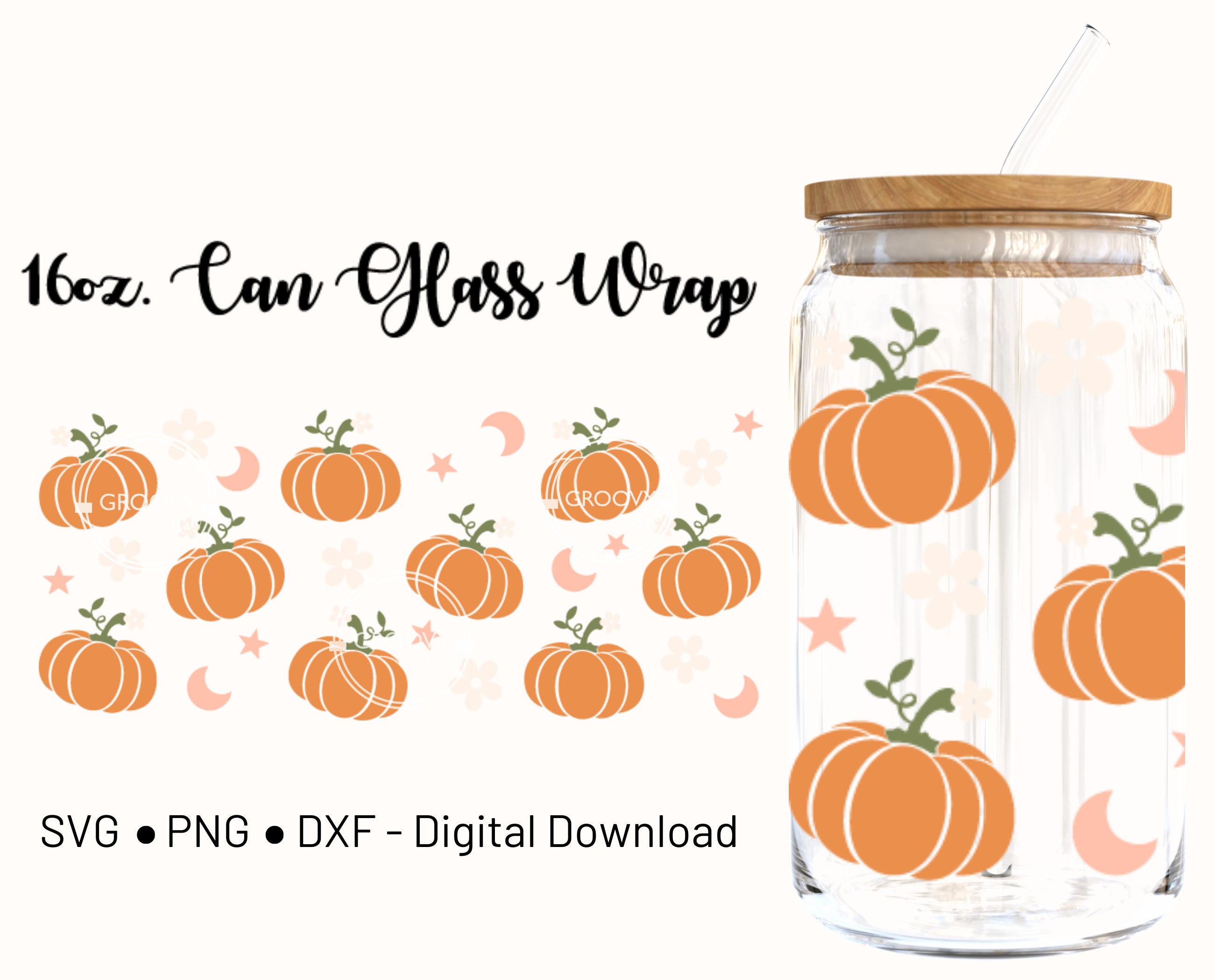 Cute Pumpkin Daisy SVG 16oz Libbey Glass Can Full Wrap - Etsy