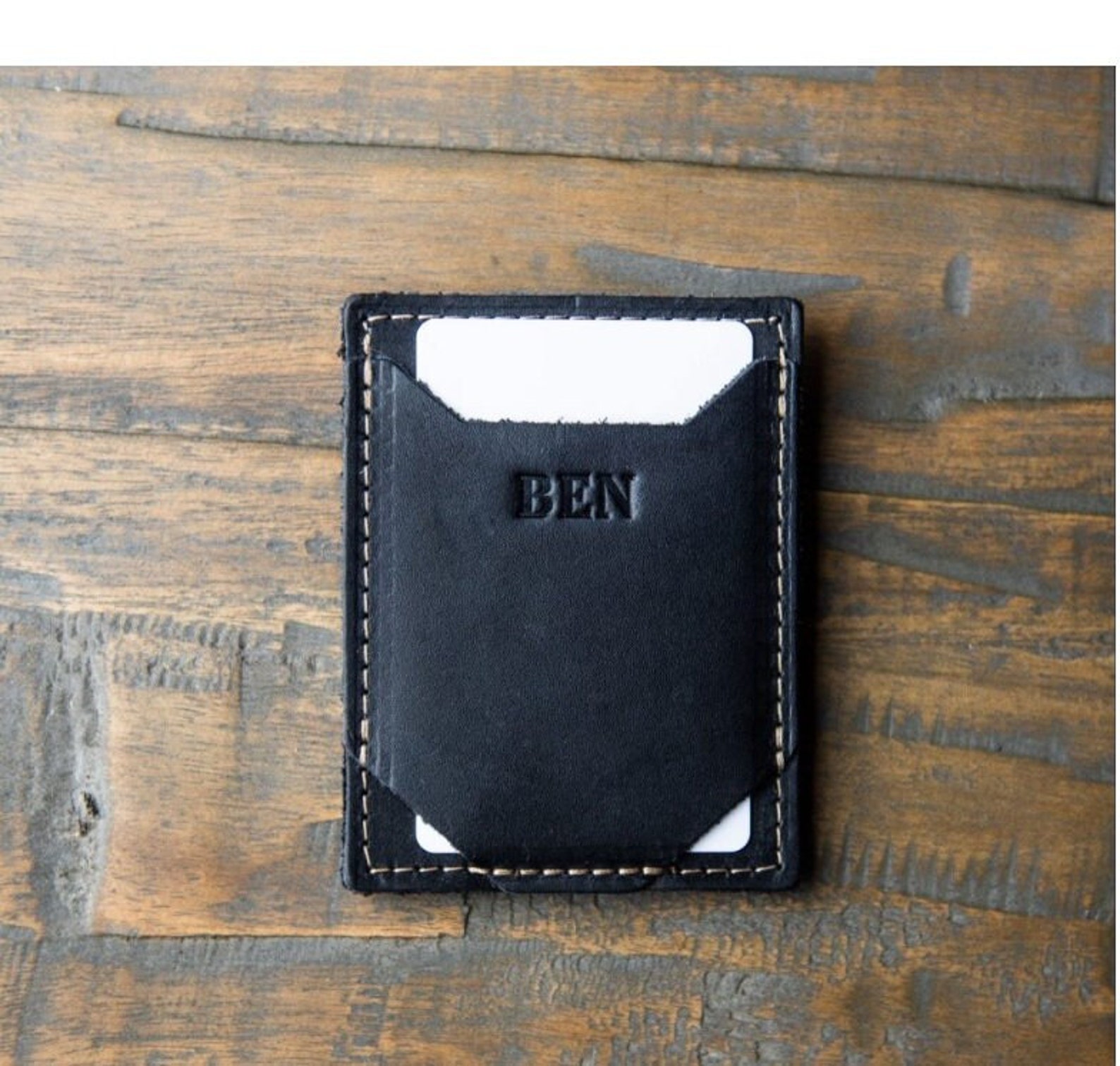 PERSONALIZED Minimalist Leather Bifold Card Wallet. Slim Leather Wallet ...