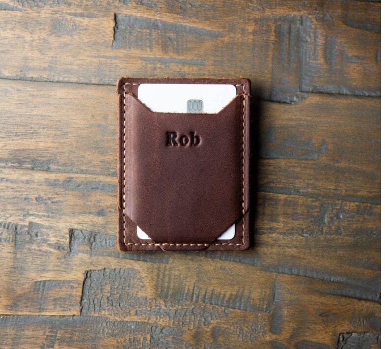 PERSONALIZED Minimalist Leather Bifold Card Wallet. Slim Leather Wallet ...