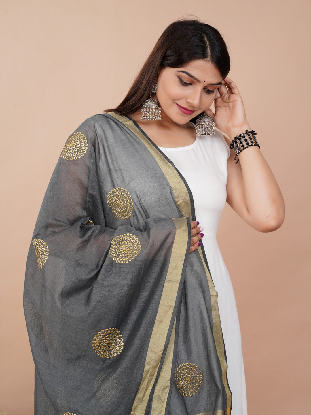 Indian Bollywood Solid Plain Embroidered Chanderi Dupatta,scarf,shwal ...