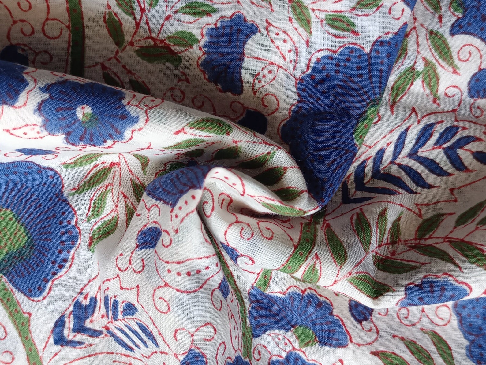 Indian Hand Block Print Fabric, Floral Printed Soft Cotton Fabric ...