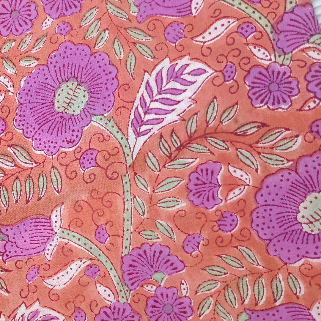 Indian Hand Block Print Fabric, Floral Print Cotton, Soft Cotton Fabric ...