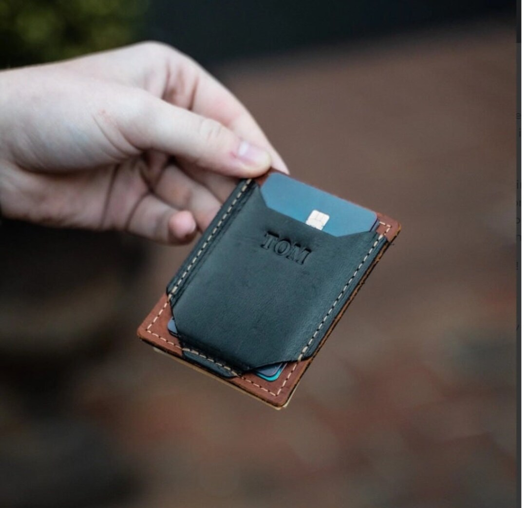 PERSONALIZED Minimalist Leather Bifold Card Wallet. Slim Leather Wallet ...