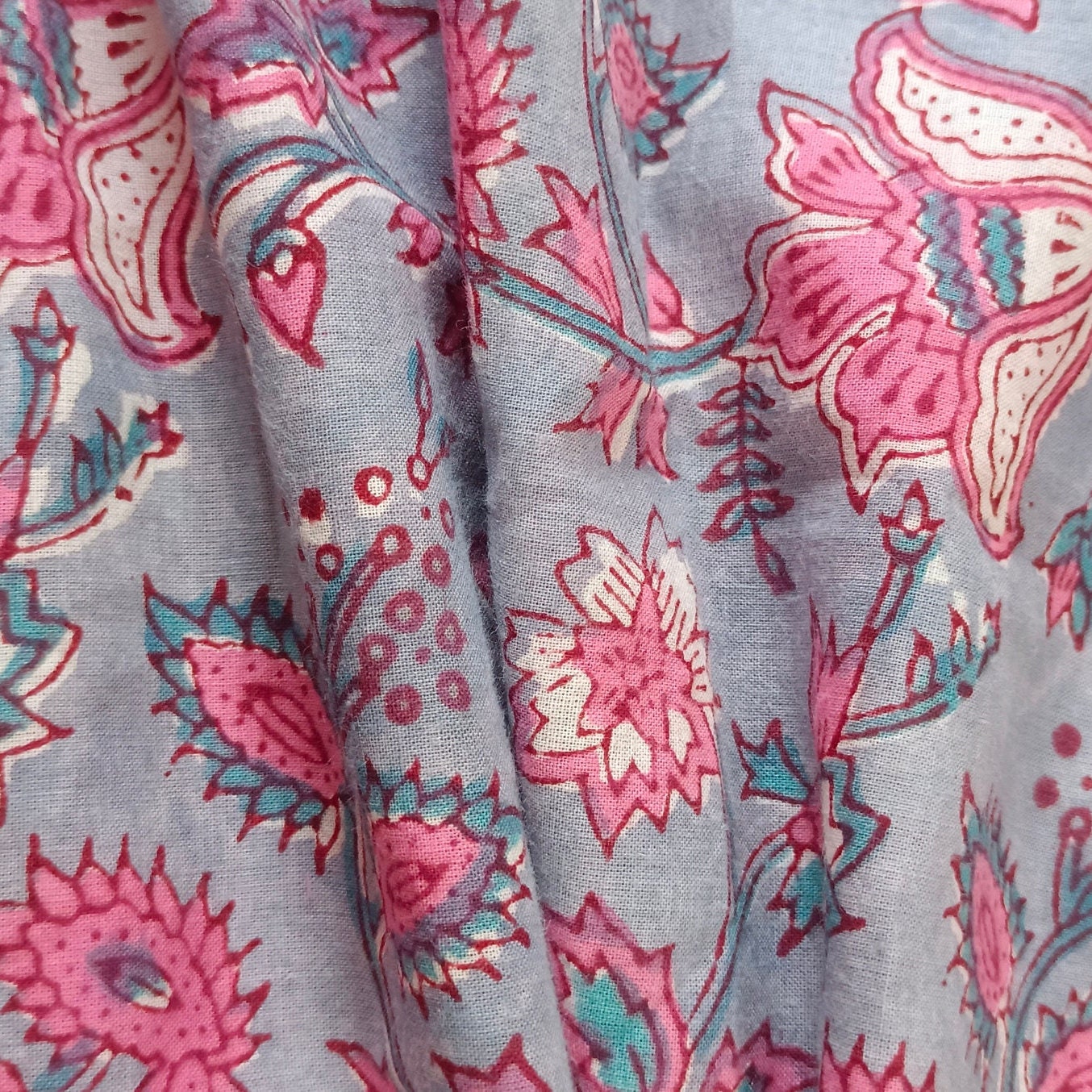 Indian Block Print Cotton Fabric-indian Cotton-hand Stamped Printing-by ...