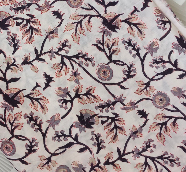 Small Leaf Print Grey Indian Hand Block Printed 100% Cotton Fabric ...