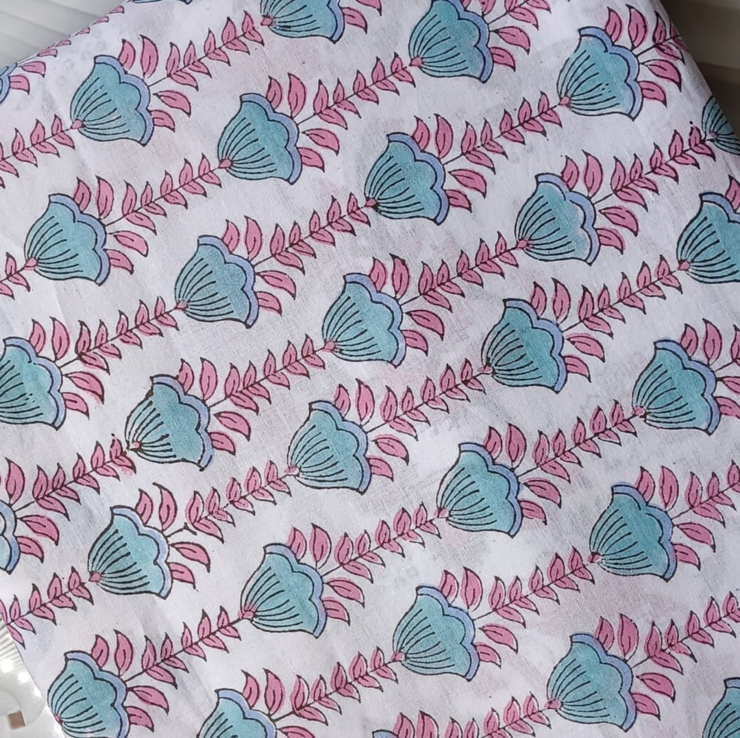 Hand Block Print Cotton Fabric-indian Floral Print-soft Cotton Fabric ...