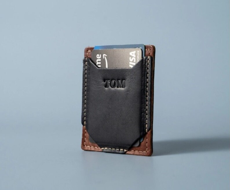 PERSONALIZED Minimalist Leather Bifold Card Wallet. Slim Leather Wallet ...
