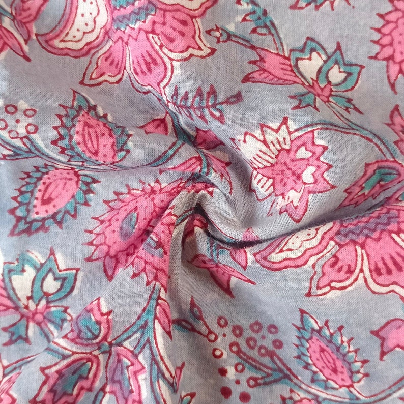 Indian Block Print Cotton Fabric-indian Cotton-hand Stamped Printing-by ... Indian Block Print Cotton Fabric-indian Cotton-hand Stamped Printing-by ...