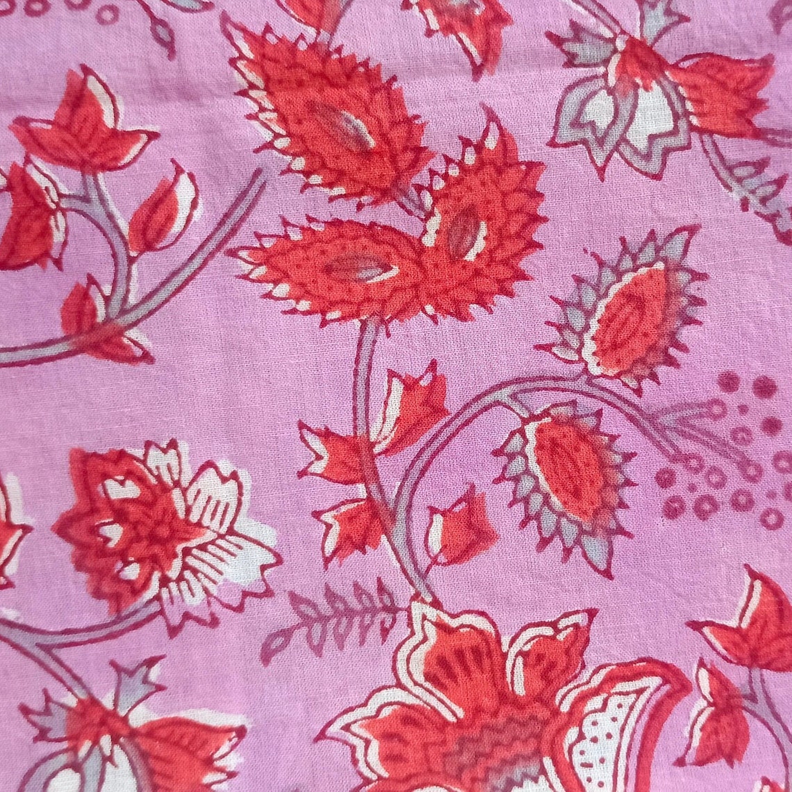 Indian Block Print Cotton Fabric-indian Cotton-hand Stamped Printing-by ...