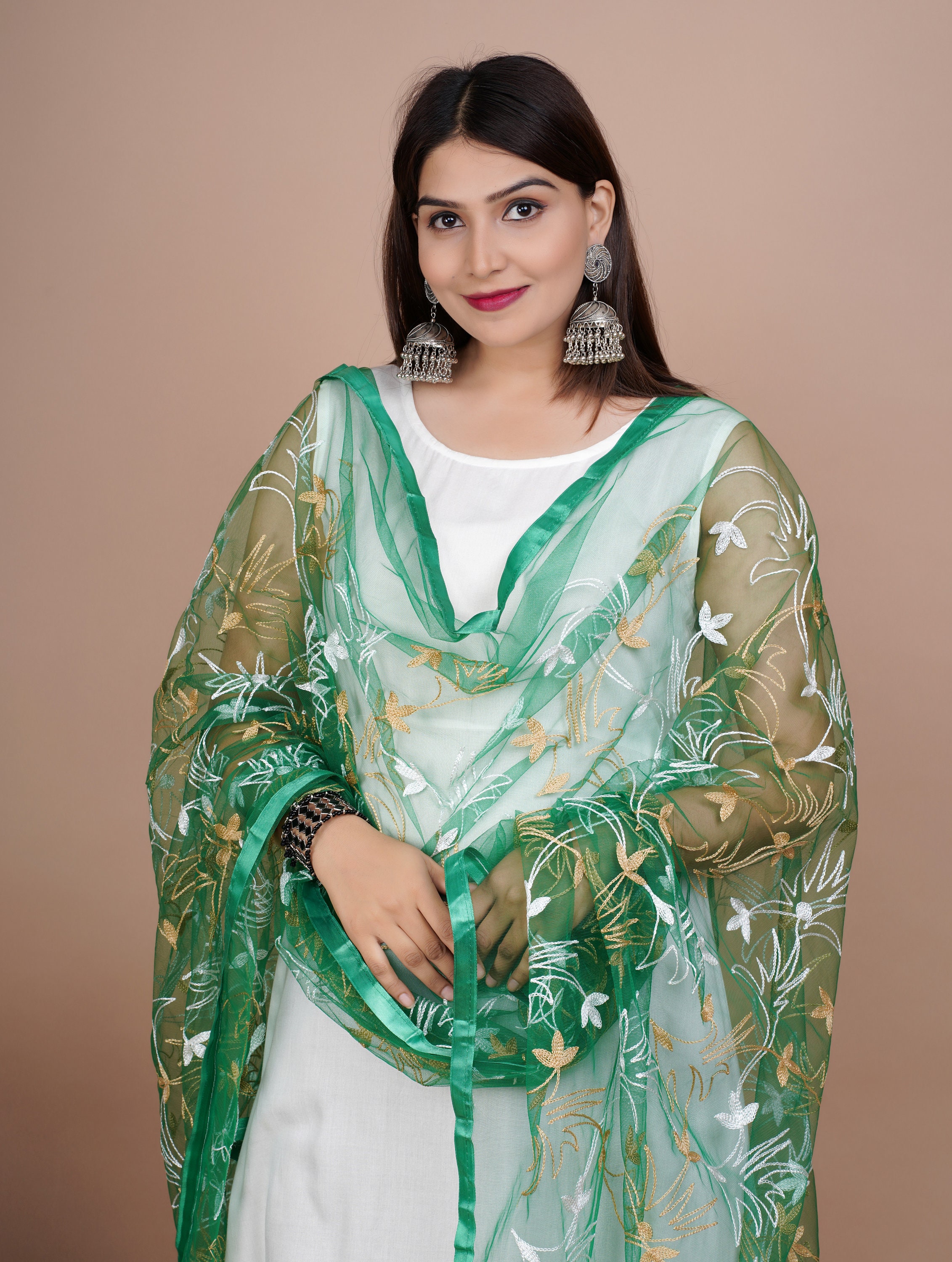 Indian Wedding Dupatta Long Net Embroidered Scarf Punjabi Dress ...