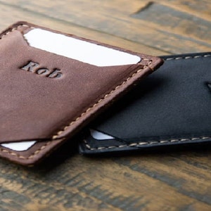 PERSONALIZED Minimalist Leather Bifold Card Wallet. Slim Leather Wallet ...