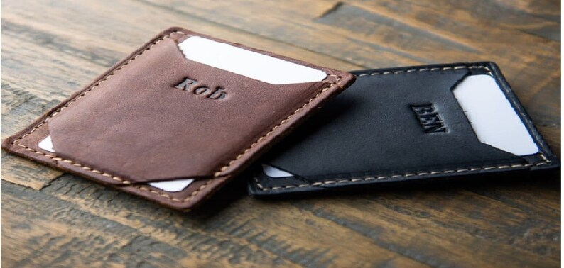 PERSONALIZED Minimalist Leather Bifold Card Wallet. Slim Leather Wallet ...