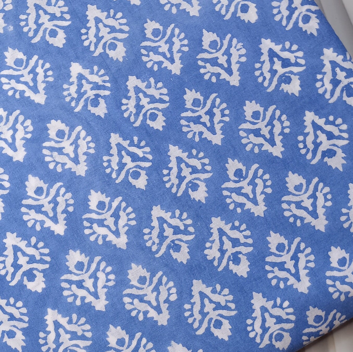 Indian Hand Block Flower Print Fabric, Dyed Fabric, Soft Cotton Fabric ...