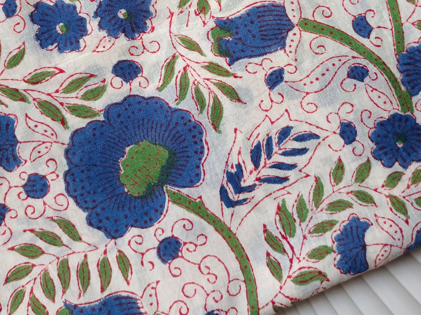 Indian Hand Block Print Fabric, Floral Printed Soft Cotton Fabric ...