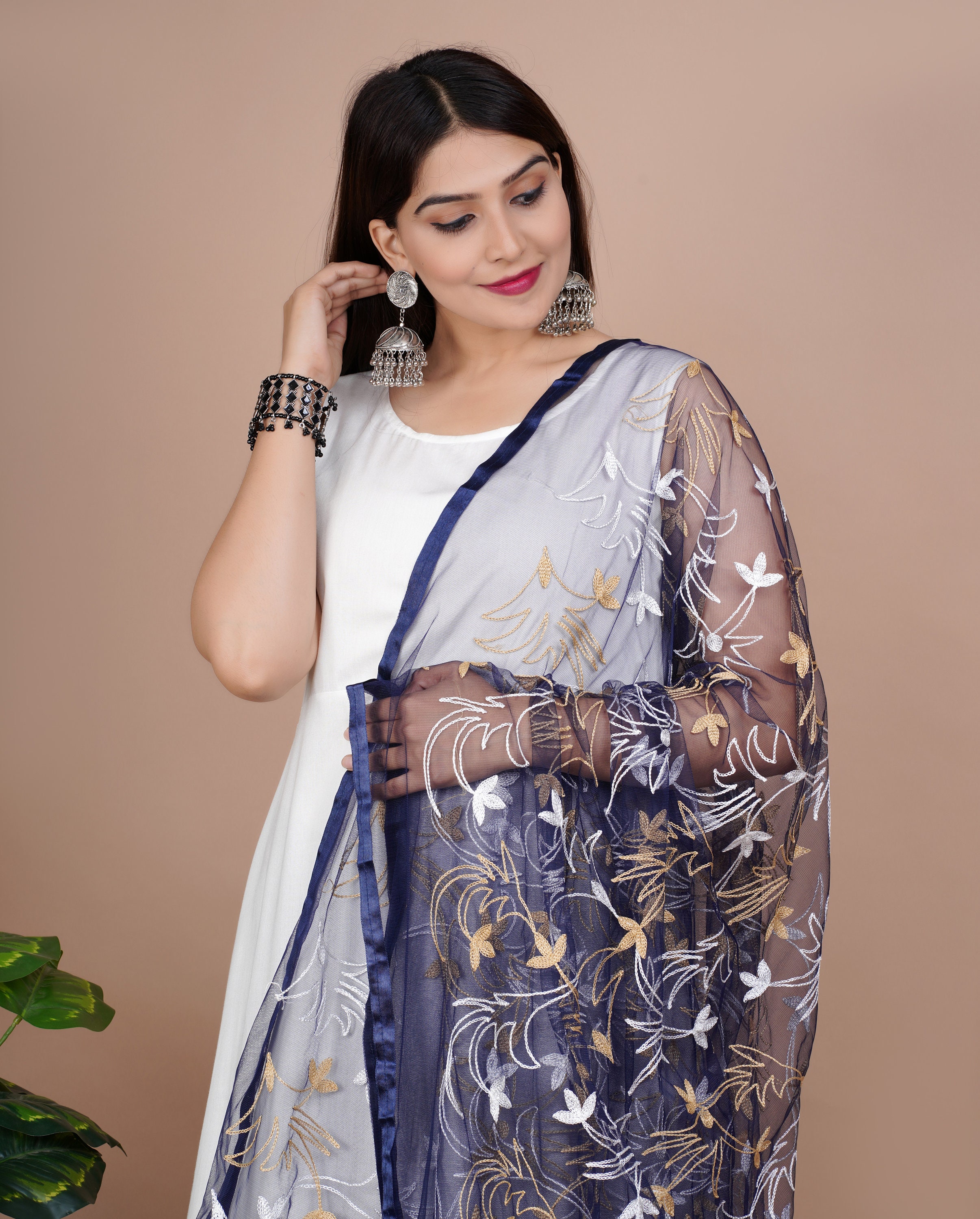 Indian Wedding Dupatta Long Net Embroidered Scarf Punjabi Dress ...