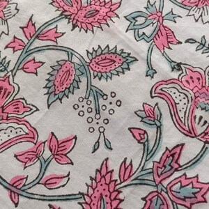 Hand Block Print Indian Fabric- Sold by the Yard-beautiful Floral ...