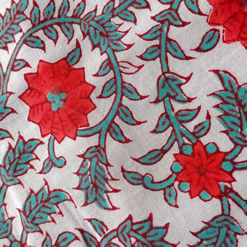Hand Block Print Indian Fabric- Sold by the Yard-beautiful Floral ...