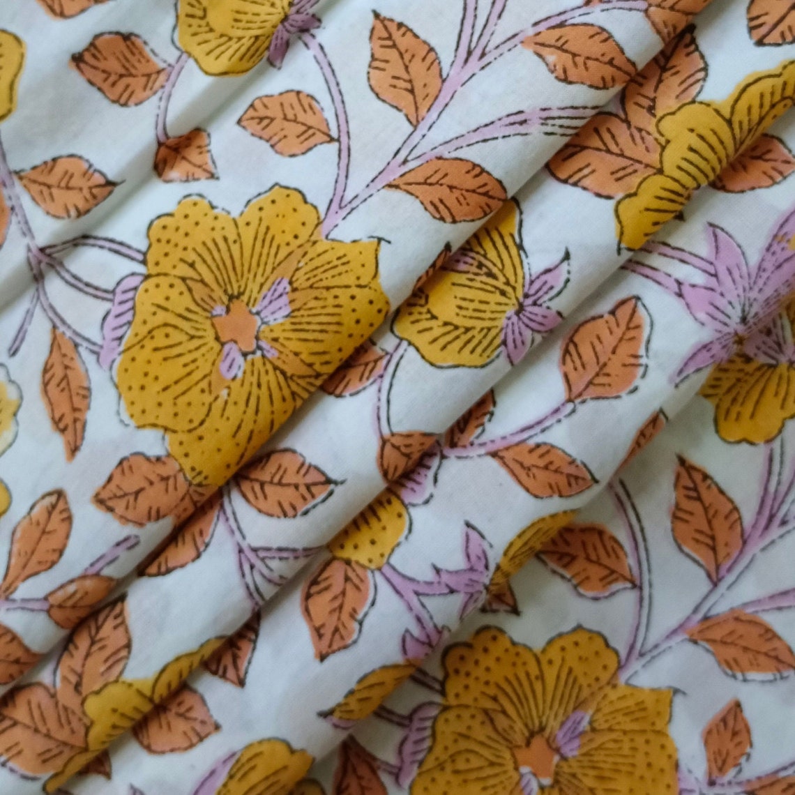 Beautiful Hand Block Printed Floral Print Soft Cotton Fabric-hand ...
