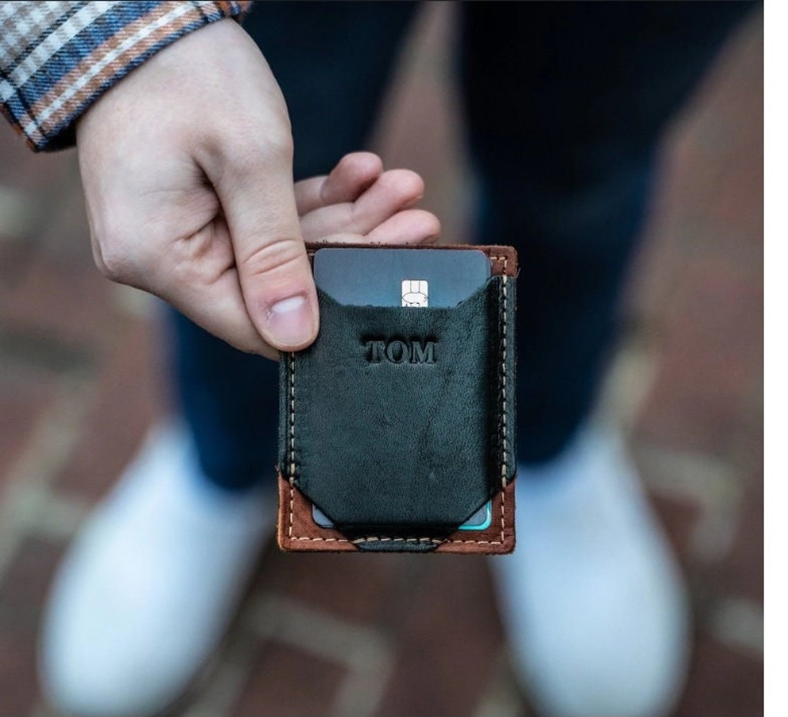 PERSONALIZED Minimalist Leather Bifold Card Wallet. Slim Leather Wallet ...