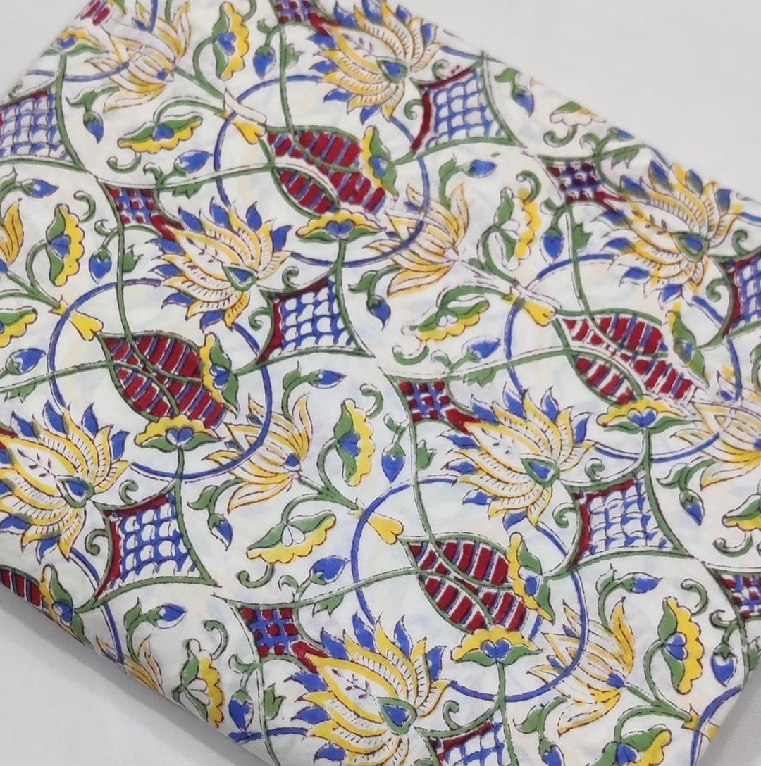 Natural Block Print Cotton Fabric | Handmade Floral Print Cotton Fabric ...