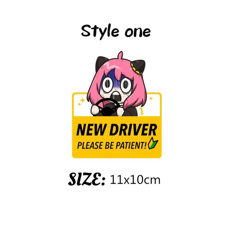 New Drive Sticker, Nervous Driver Sticker, Anime Decal, Cute Window ...