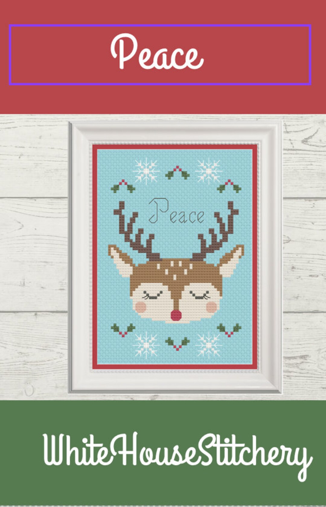 Pattern-peace-cross Stitch Pattern- Christmas, Reindeer, Snowflakes ...