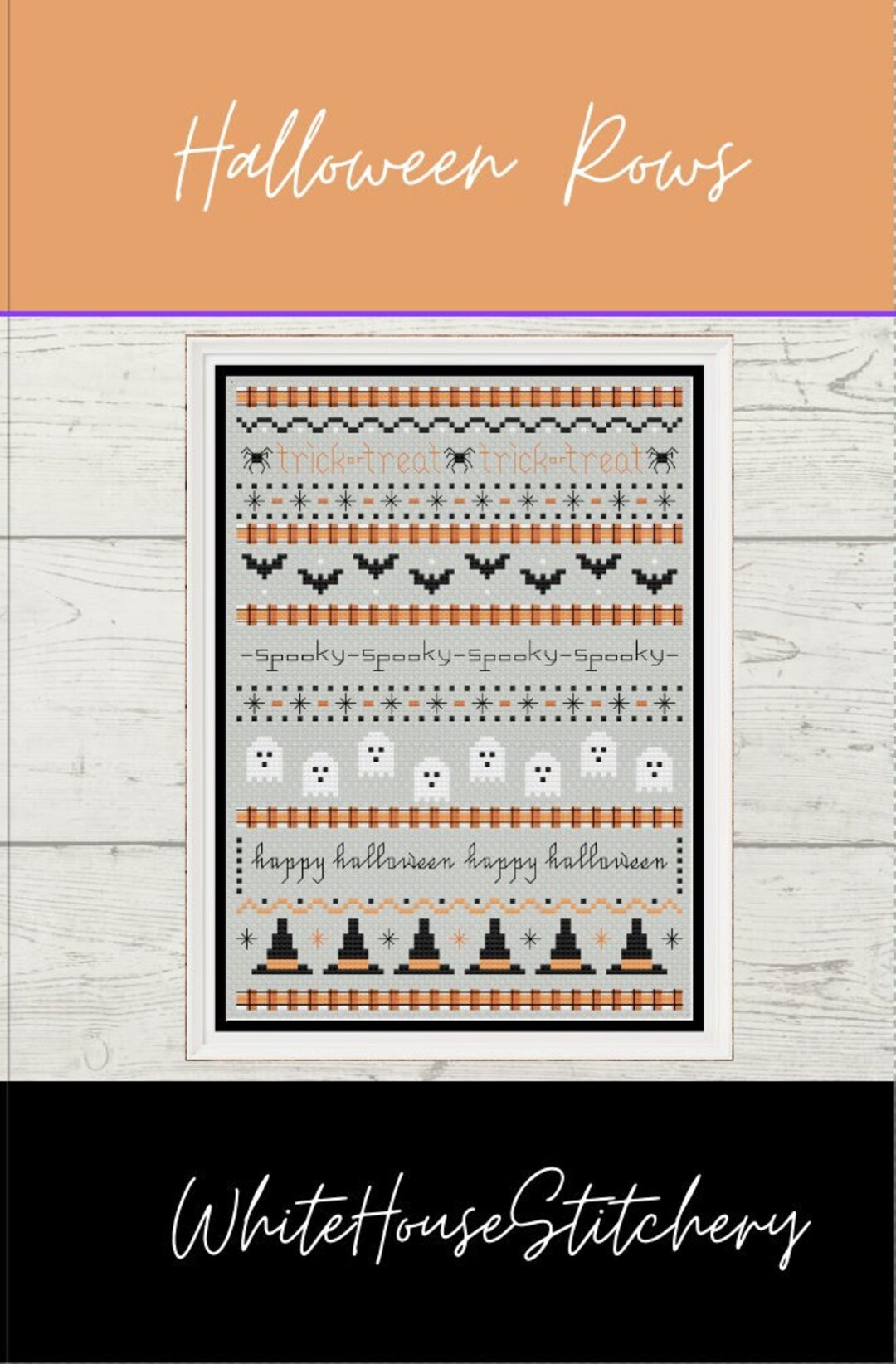 Pattern-halloween Rows-cross Stitch Pattern-halloween, Bats, Spider, Pumpkin, Witch, Ghost ...