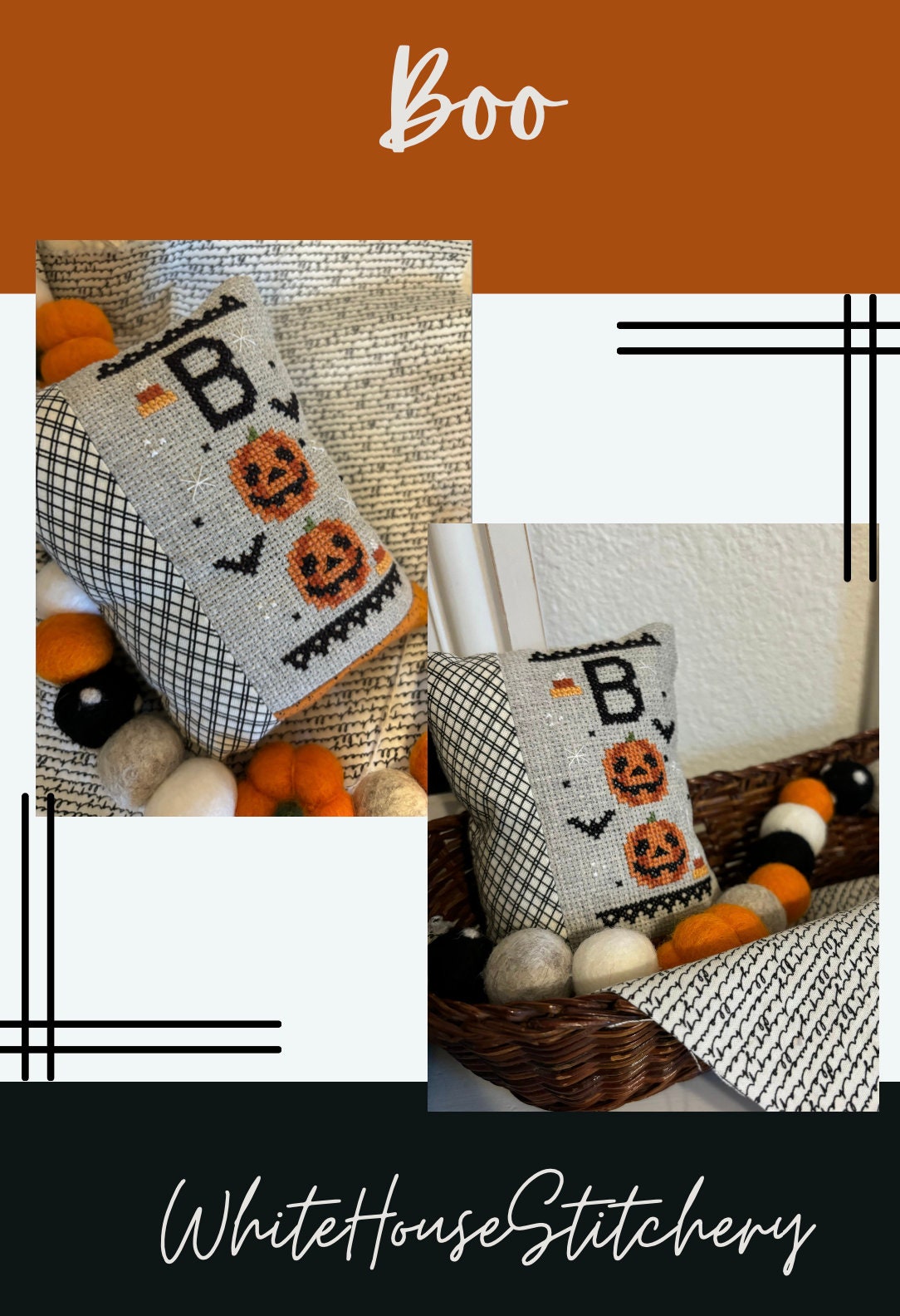 Pattern-boo-cross Stitch Pattern-halloween, Bats, Jack O Lantern ...