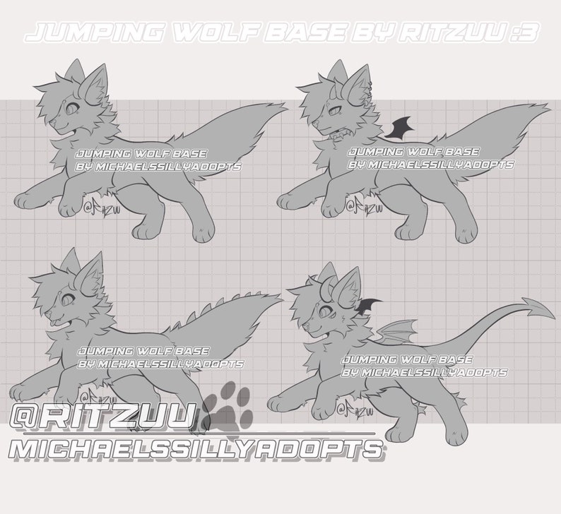 Chibi Jumping Wolves / P2U Furry/fursona Base - Etsy