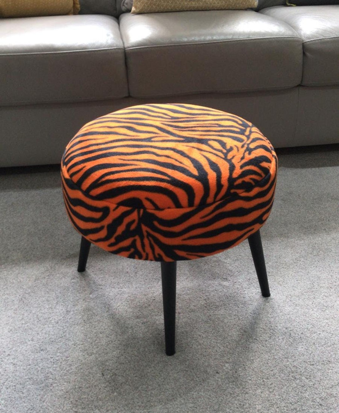 Urban Jungle Zebra / Animal Print Round Footstool Black Metal Legs Bold ...