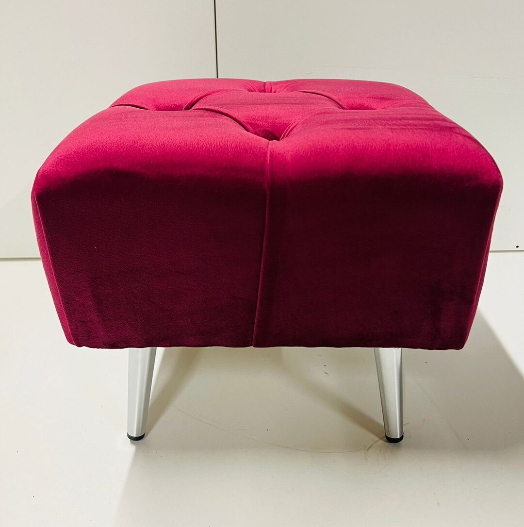 Chesterfield Burgundy Velvet Footstool - Silver Angled Legs - 37cm ...