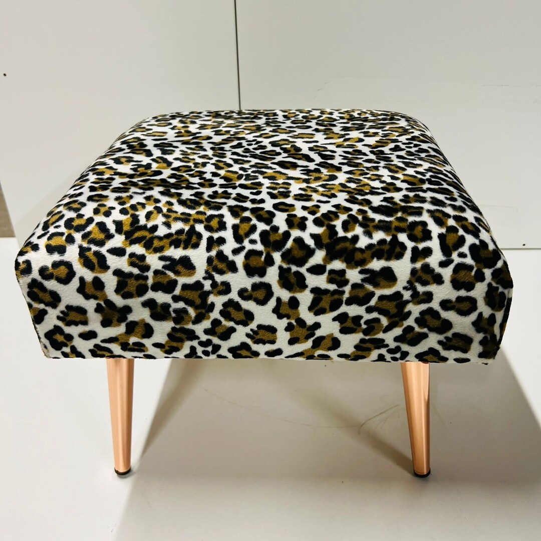 Exotic Snow Leopard Print Footstool Luxurious Animal Print Pouffe With ...